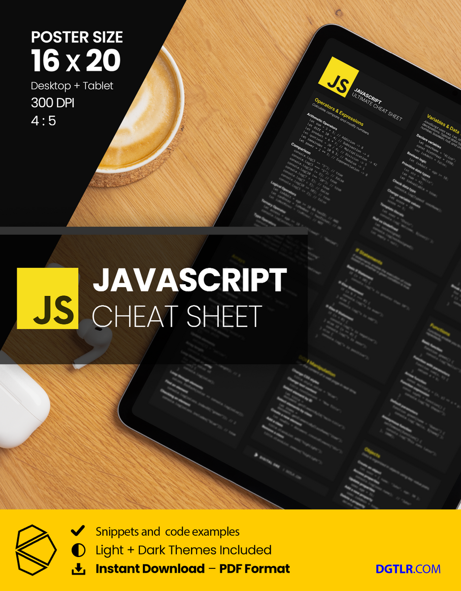 JavaScript Cheat Sheet (Light + Dark PDF) – Digital Ore