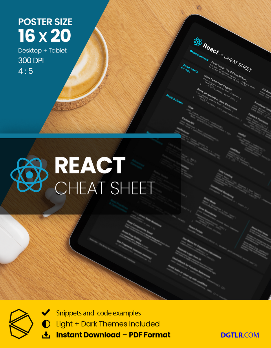 React Cheat Sheet (Light + Dark PDF) – Digital Ore